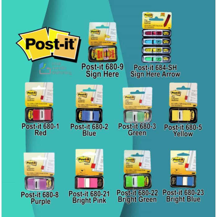 Perlengkapan Kantor 3M Post-it 680 Color Flags (1-red, 2-blue, 3-green, 5-yellow, 8-purple, 21 ...